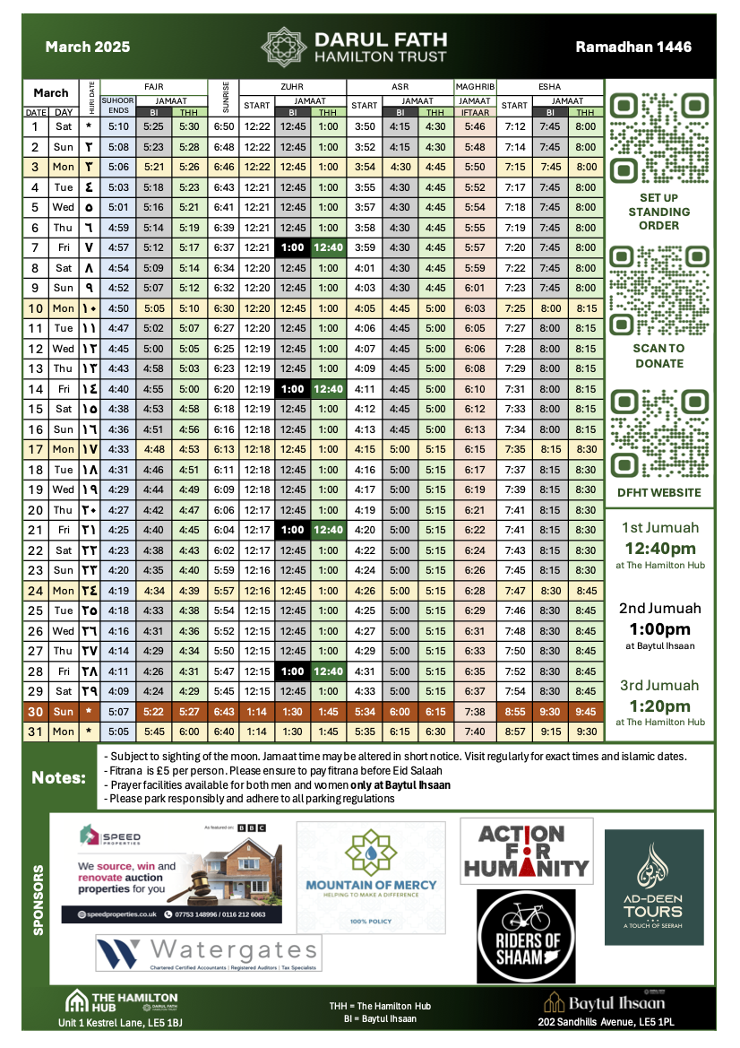 Salah Times – Darul Fath Hamilton Trust